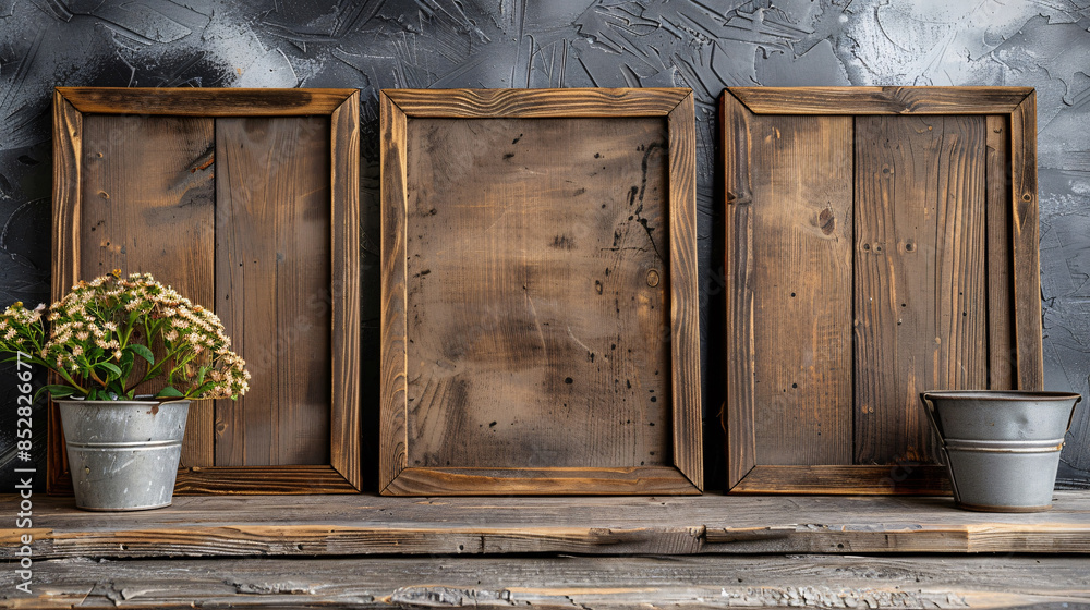 Square picture frames with rustic wood texture for wedding welcome ...