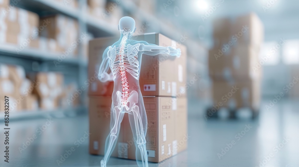 X-ray illustration of back pain highlighted in red showing spine and ...