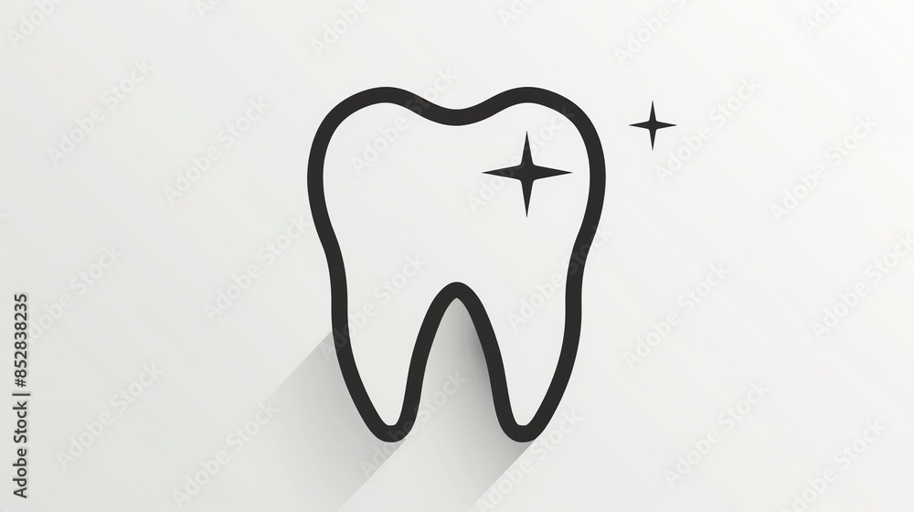 Minimalist black and white vector tooth icon with a sparkle ...