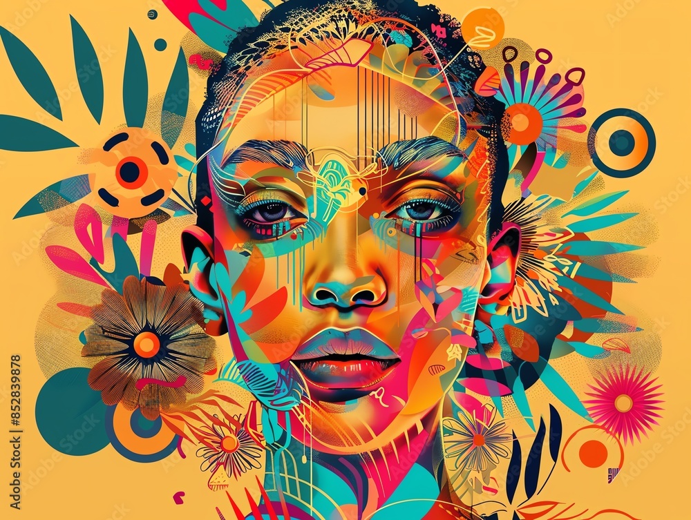 Design a visually striking and modern digital art piece showcasing ...