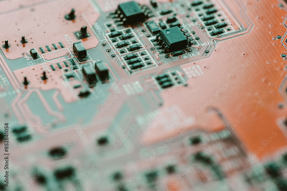 Abstract, Close up at electronic circuits, we see the technology of the ...