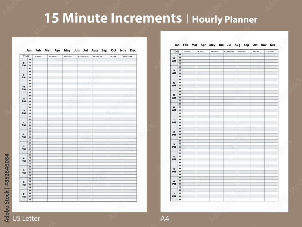 15 Minute Increment Hourly Planner Templates Available In Us Letter And A4 Sizes Perfect For