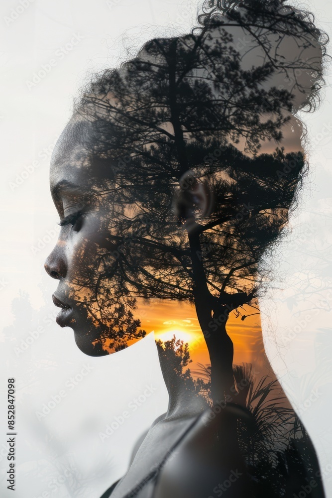 Holistic wellness, close up, focus on, lively palette, Double exposure ...