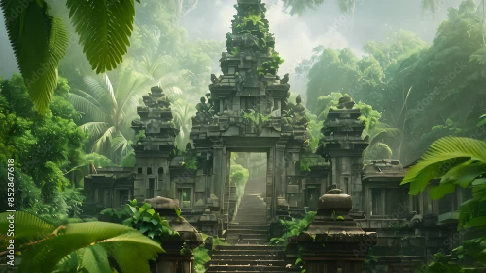 A massive structure of an ancient temple stands tall in the midst of a ...