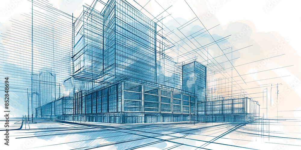 Conceptual sketch of urban architecture. High-rise building complex ...