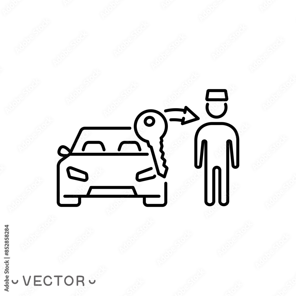hotel parking icon, valet boy service, give key parking attendant, thin ...