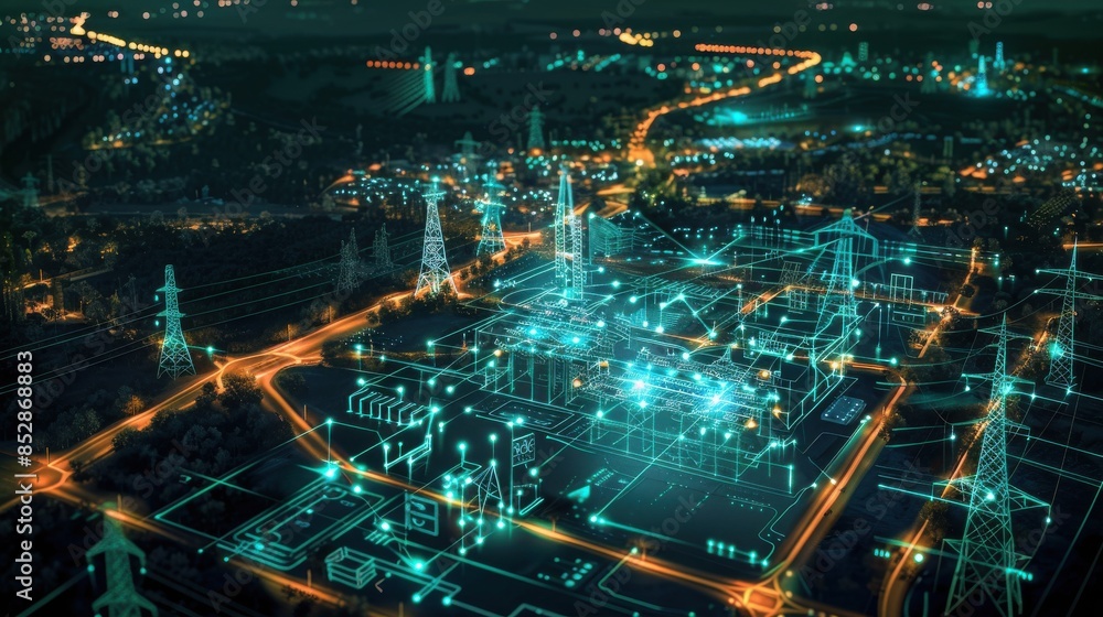 Smart grid map with realtime data overlays, energy management theme ...