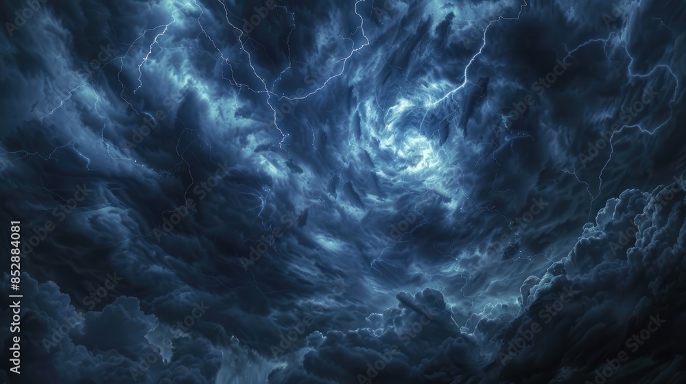 a stormy sky with thunder and lightning, foreboding dark clouds, and a ...