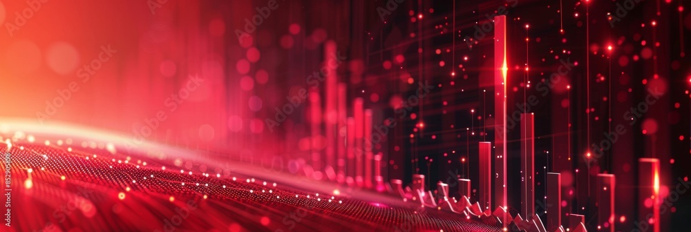 Minimalist red background with subtle digital particles and vertical ...