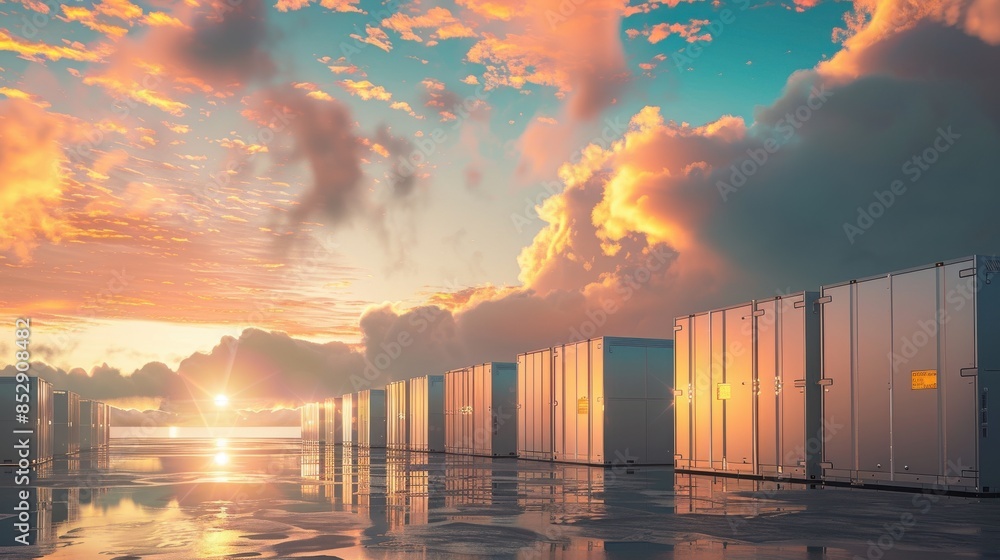 Largescale battery array in a renewable energy facility, industrial ...