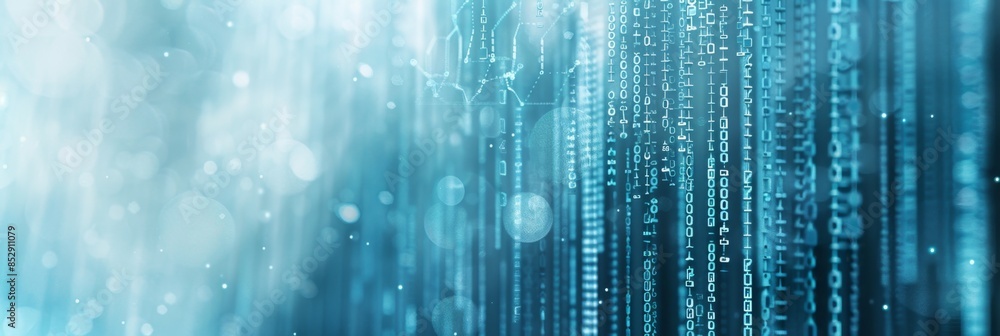 Light blue tech background with digital particles and vertical bar ...