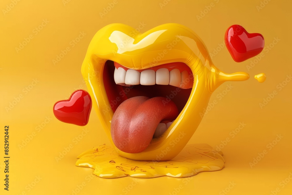 3D emoji with heart symbols expressing love and joy on a yellow ...