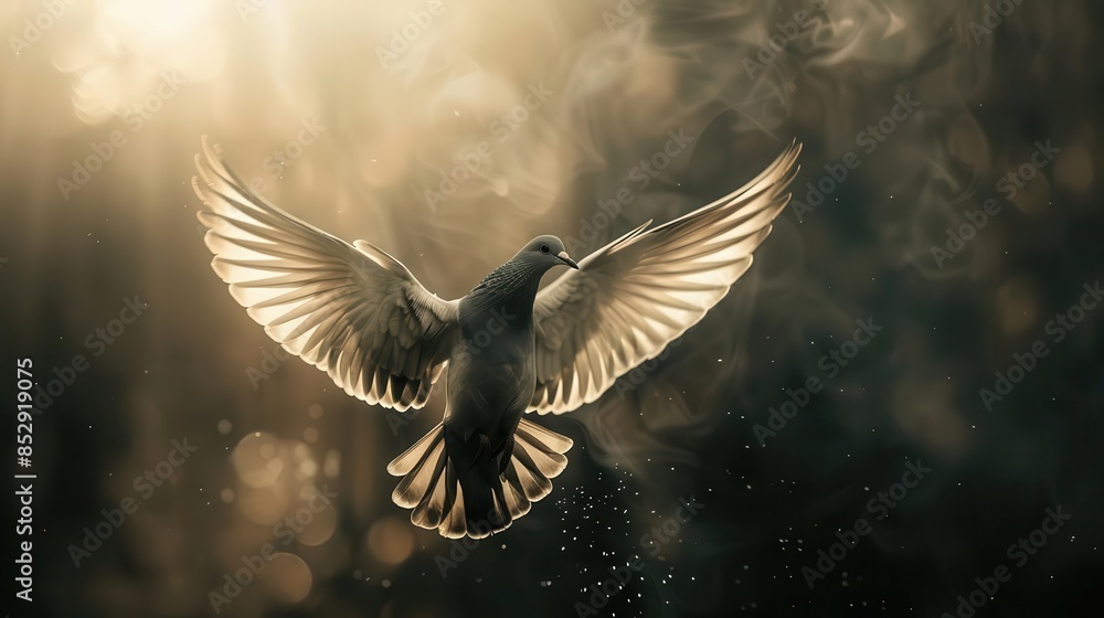 majestic winged dove with copy space symbol of the holy spirit in new ...