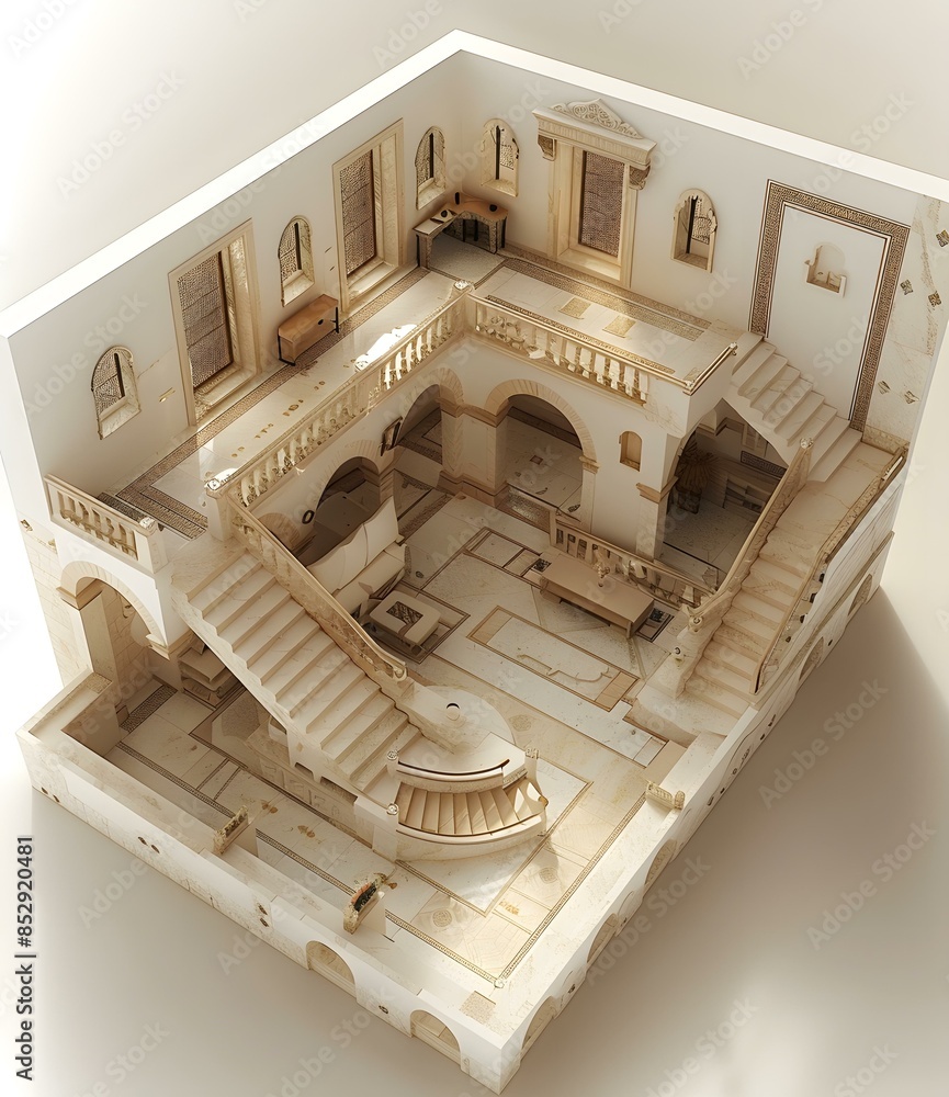 Cutaway View of a Luxurious Mansion Interior Stock Illustration | Adobe ...