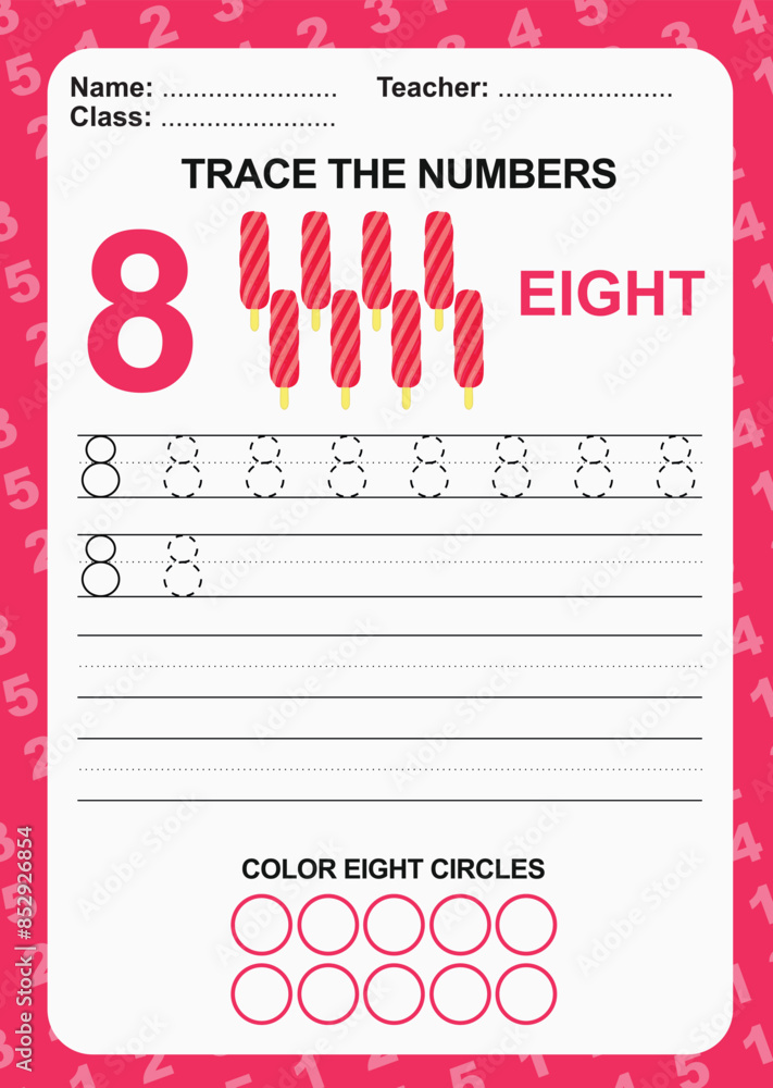 Trace and write number for children. Exercise for children to recognize ...