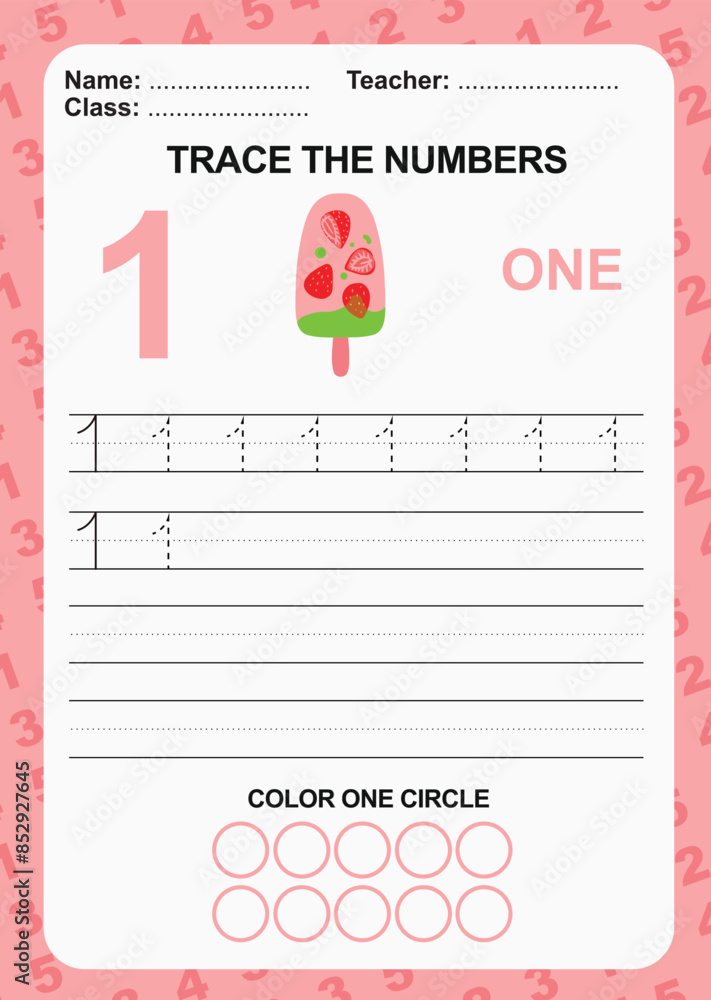 Trace and write number for children. Exercise for children to recognize ...