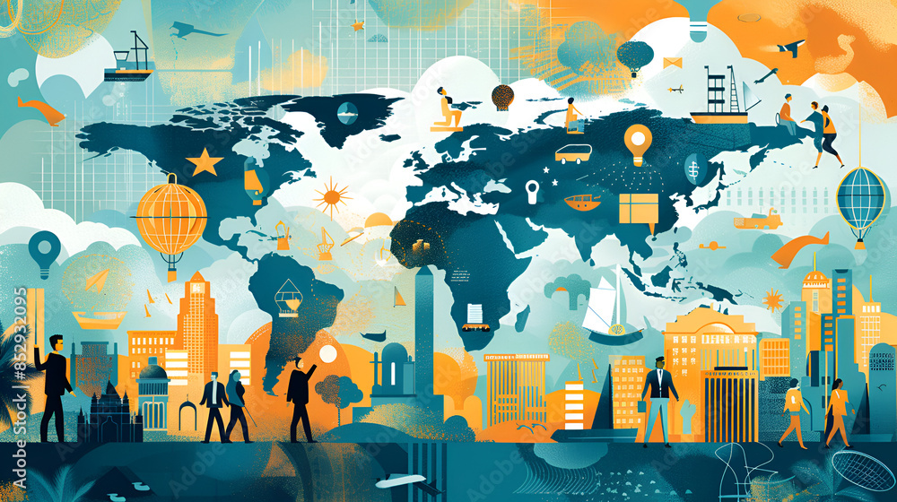 Urbanization. Universe. Life on earth. The panorama of the city adds up ...