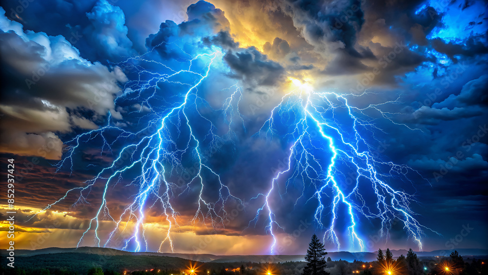 The blue and yellow electric impact, sparking discharge of a ...