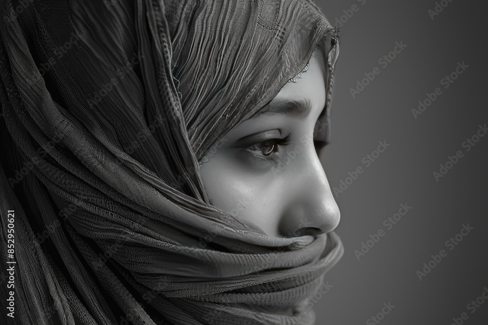 Against a simple gray backdrop, Muslim women wearing elaborate ...