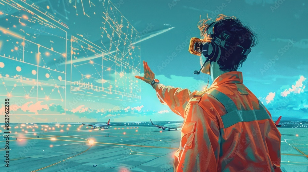 aircraft marshaller, They use hand signals or other equipment to ...