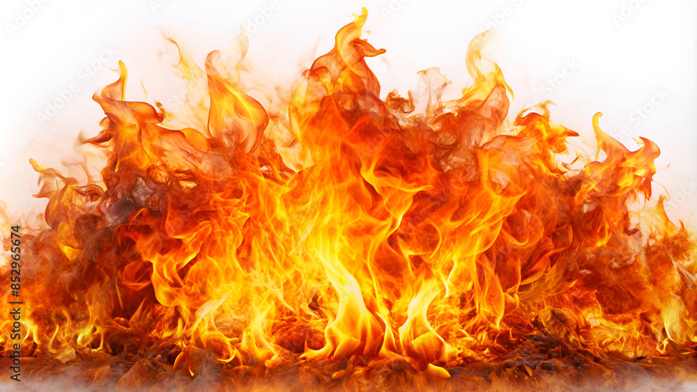 Vibrant, intense fire with dynamic flames and heat waves against a ...