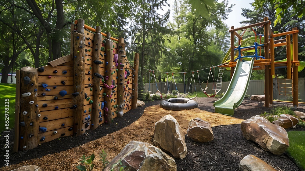 adventurous backyard with a custom-built obstacle course, climbing ...
