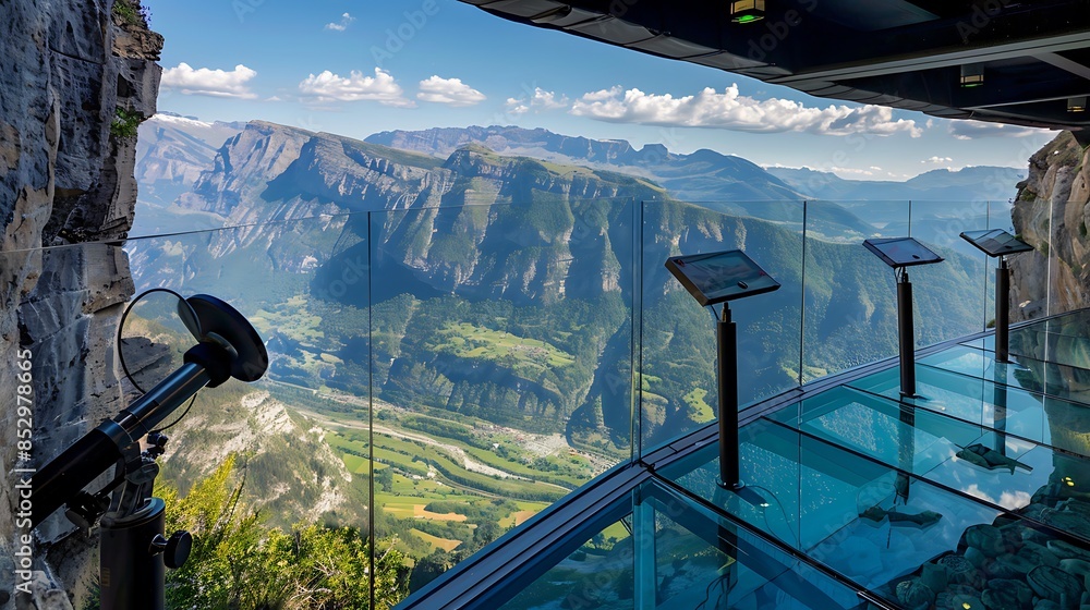 alpine viewing platform with a glass floor over a cliff edge, offering ...
