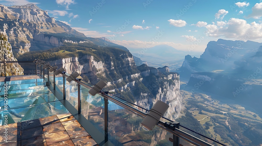 alpine viewing platform with a glass floor over a cliff edge, offering ...