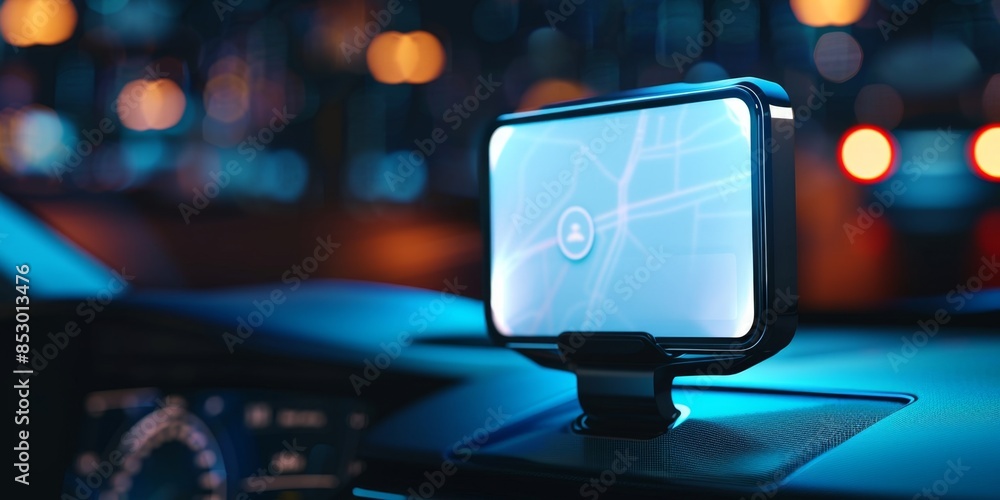 Empty Screen of Smartphone Mobile Holder on Car Dashboard Using Navigation GPS Map System ...