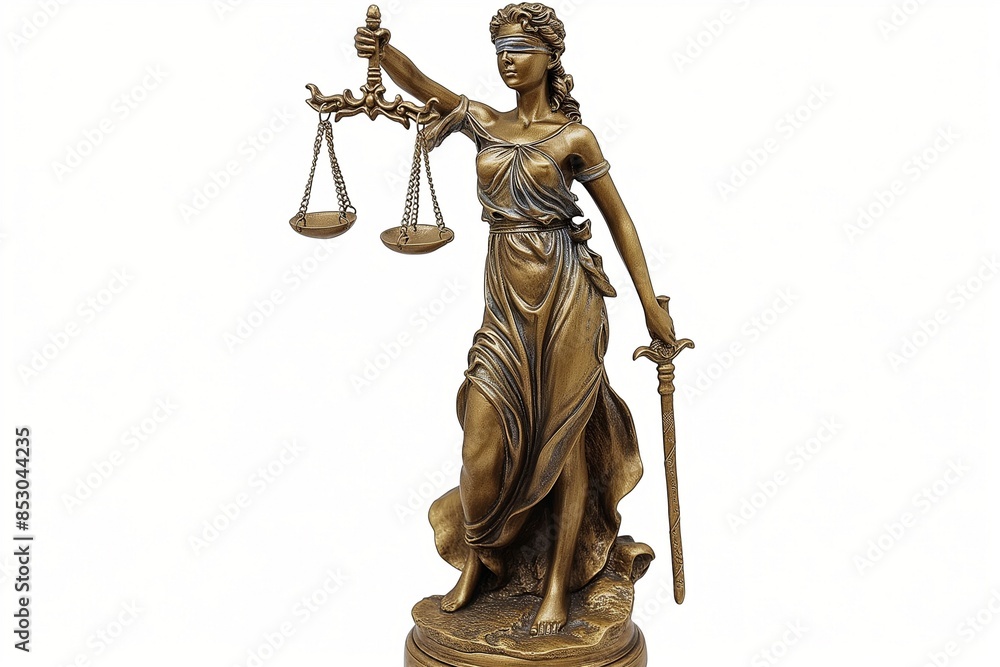 Statue of Lady Justice isolated on white, Statue of Lady Justice ...