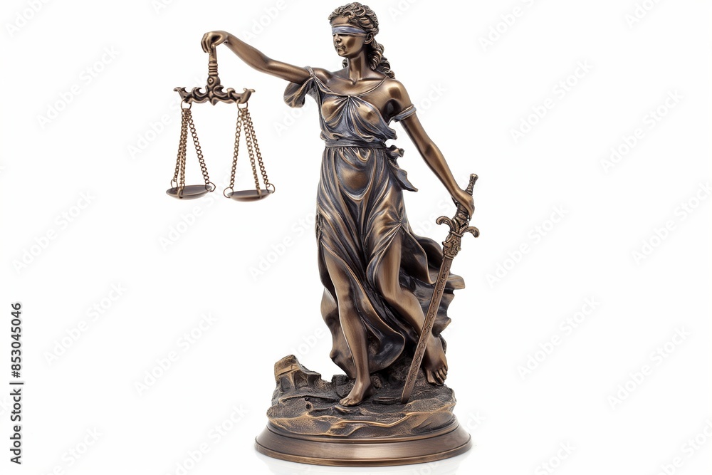 Statue of Lady Justice isolated on white, Statue of Lady Justice ...