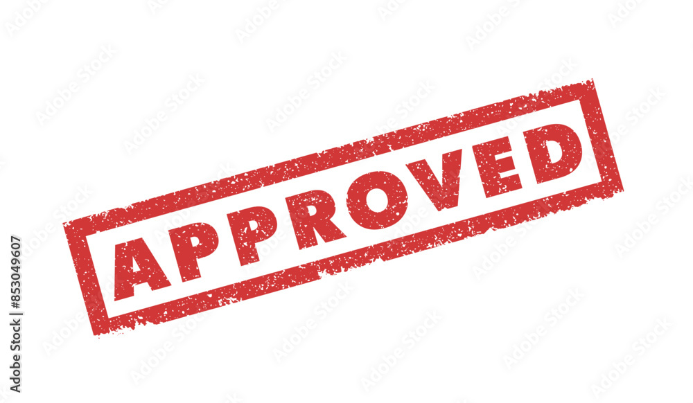 Approved red stamp. Grange mark in red paint on white background ...