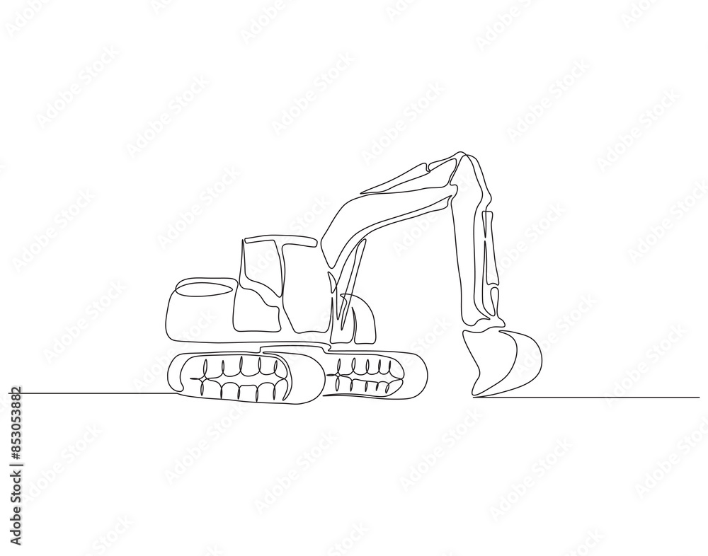 Continuous one line drawing excavator. One line drawing illustration of ...