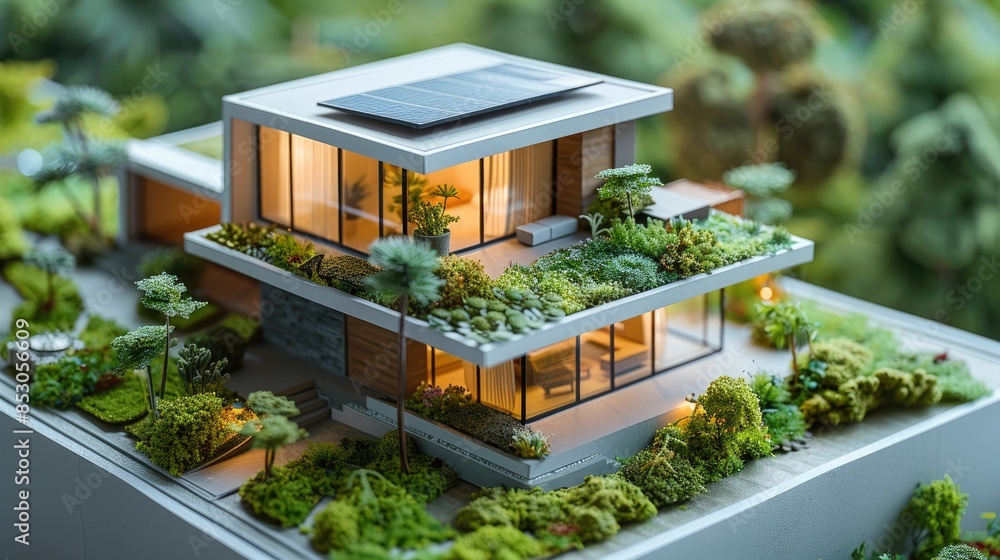 Architectural model of a terraced house with multiple levels ...