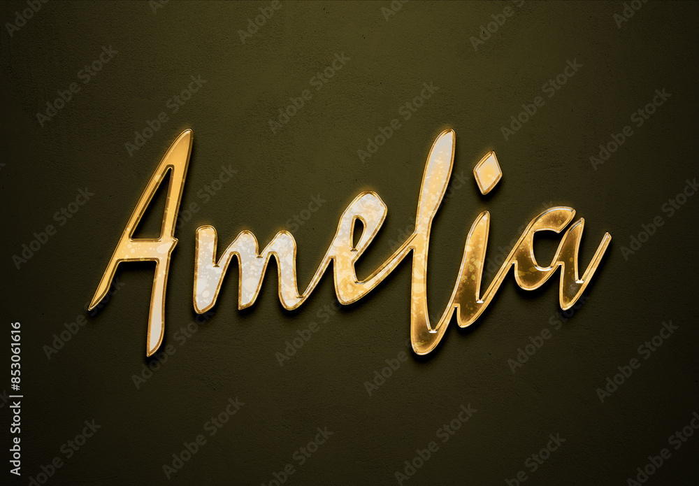 Old gold text effect of name Amelia with 3D glossy style Mockup. Stock ...