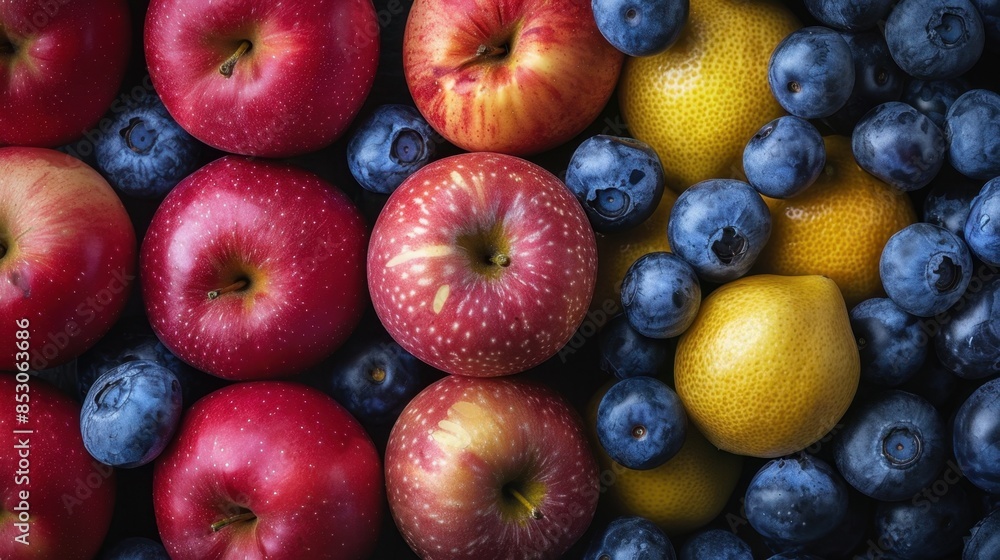 Apple, blueberry, stack, overhead shot, fruit Stock Illustration ...
