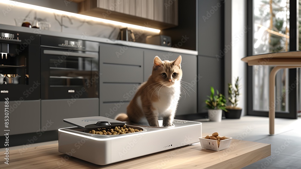 pet-friendly home with a smart feeding station that manages diet based ...