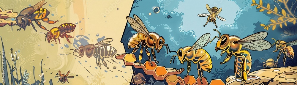 A comic strip style depiction of the life cycle of a honey bee, from ...