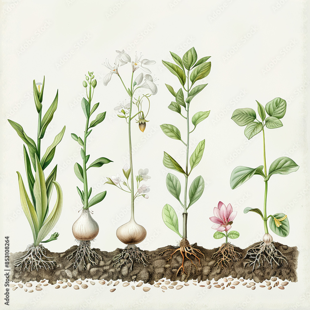 An artistic representation of the life cycle of a plant, from seed ...