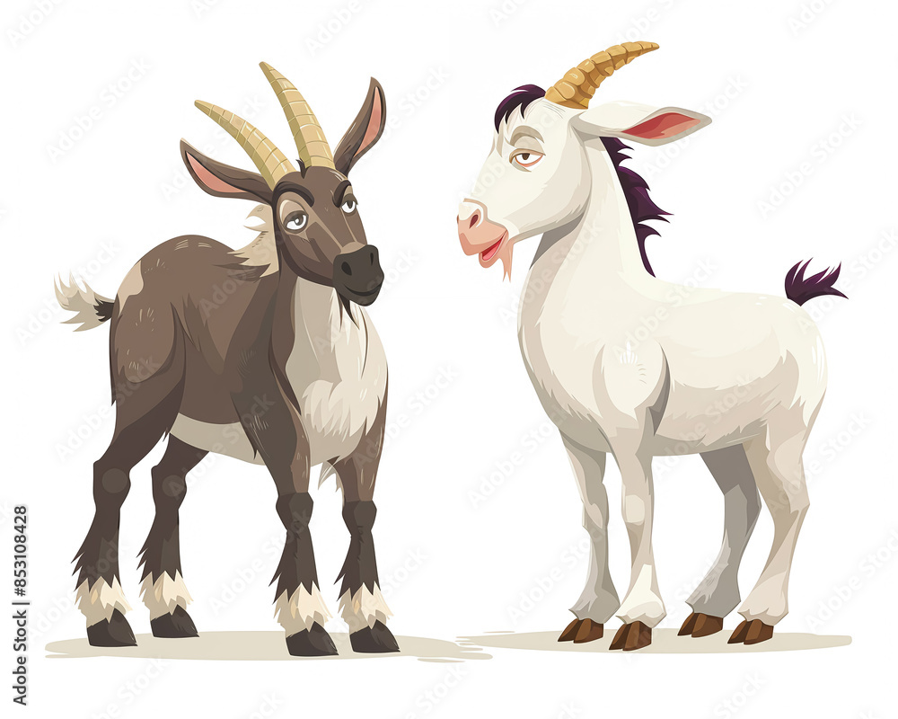 Illustration of a moody donkey turning away from a playful goat ...