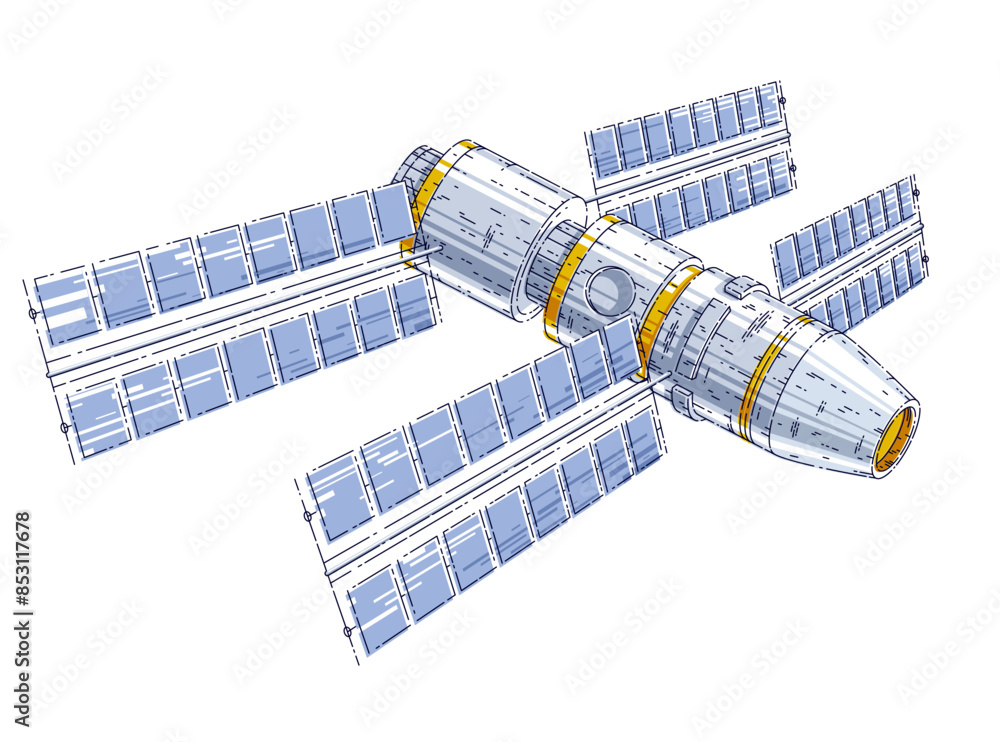 Space station iss floating in weightlessness in open space, spacecraft ...