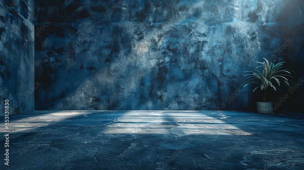 ภาพประกอบสต็อก Empty Dark Blue Studio Background and Grey Floor Concrete perspective with blue ...