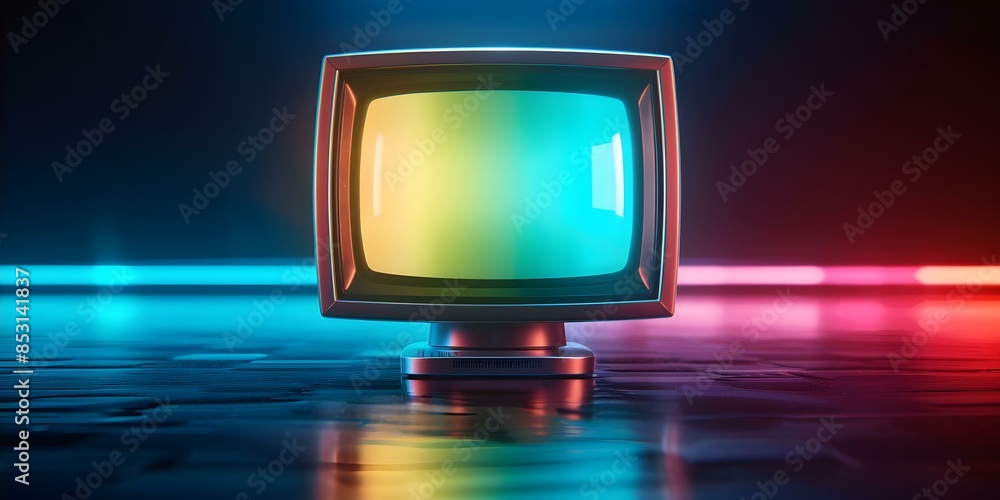 Vintage computer screen with VHS noise and glitch effects for retro ...