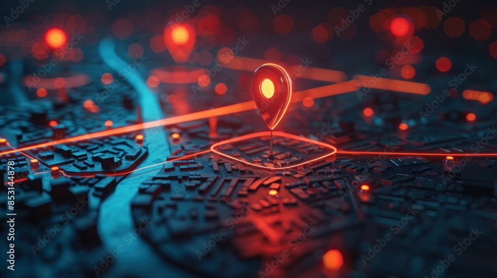 Digital hand set location on map with two pins. AI technology in GPs ...