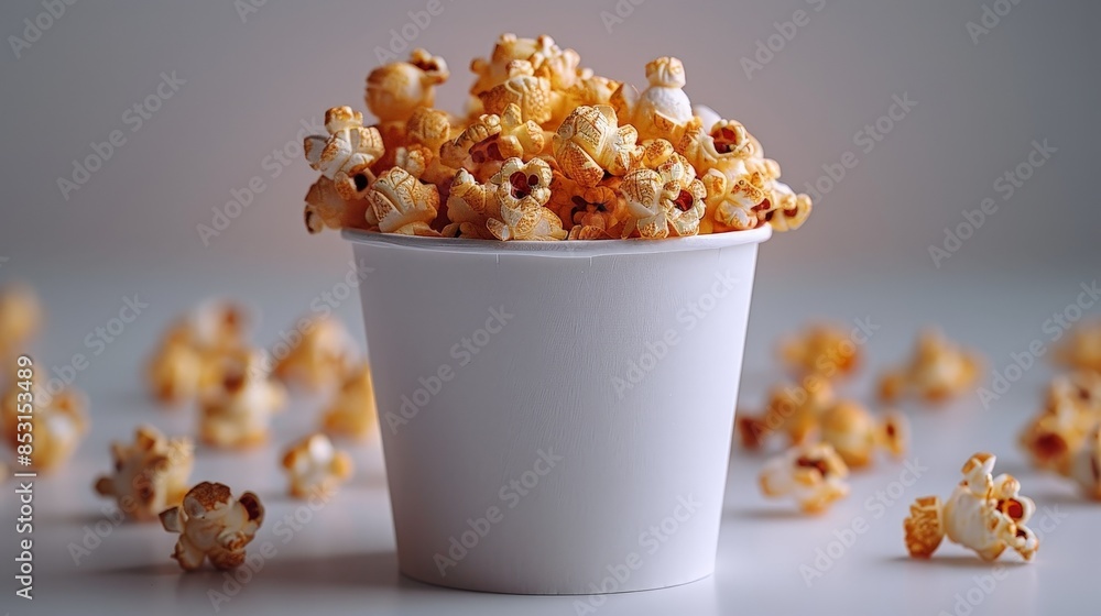 Modern popcorn in white cardboard bucket, product presentation ...