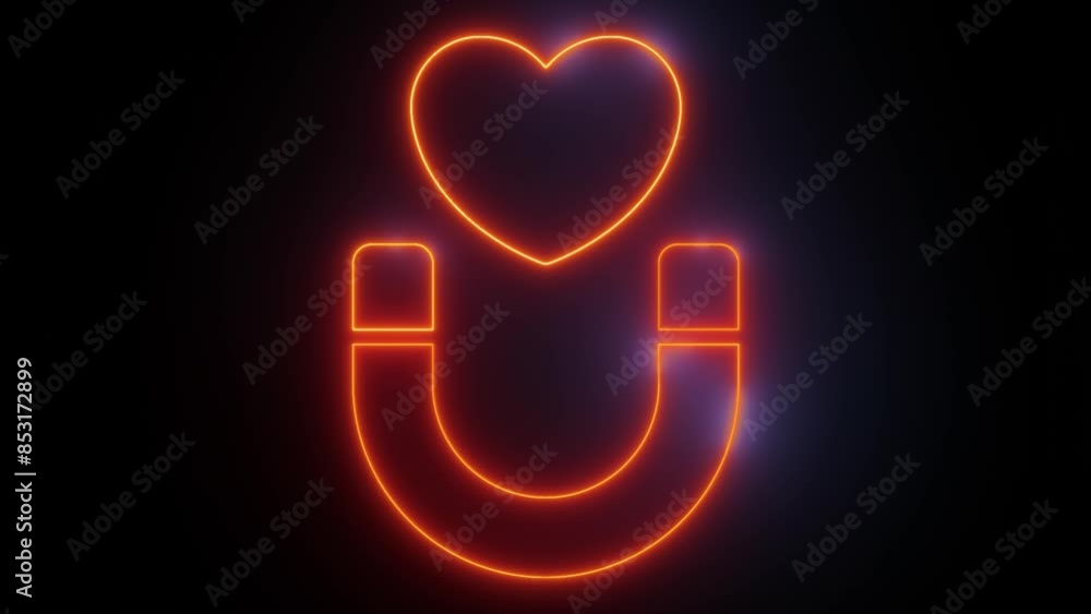 Neon Heart-Magnet Icons - Attraction and Technology Blend, A grid of ...