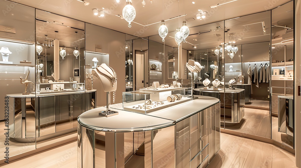 Foto de glamorous dressing room with mirrored walls, a center island ...