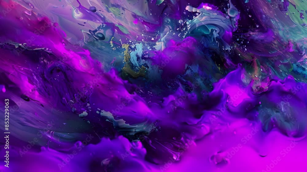 Vibrant swatches of blue purple and green paint collide in a frenzied ...