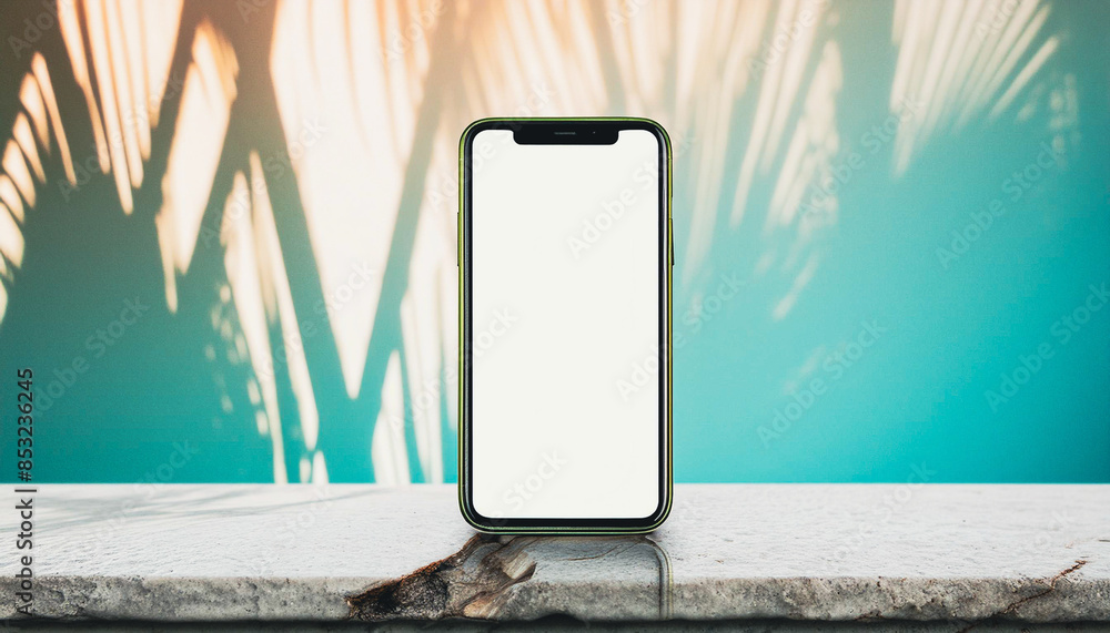 Image of a smartphone with a matte white screen placed on a table. The ...