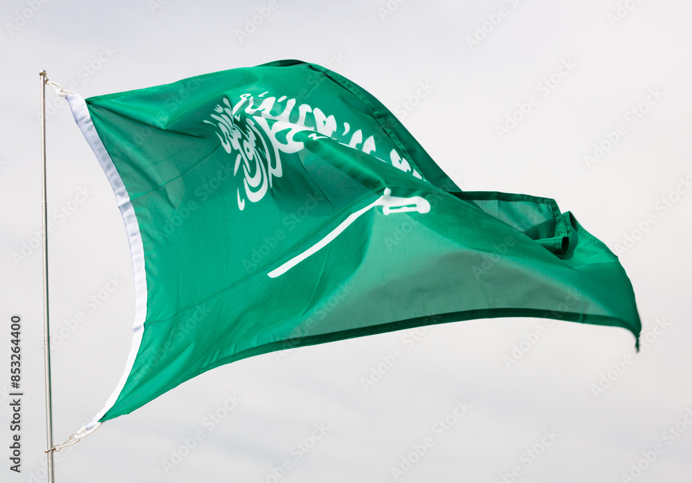 National flag of Saudi Arabia with green field and white Arabic ...